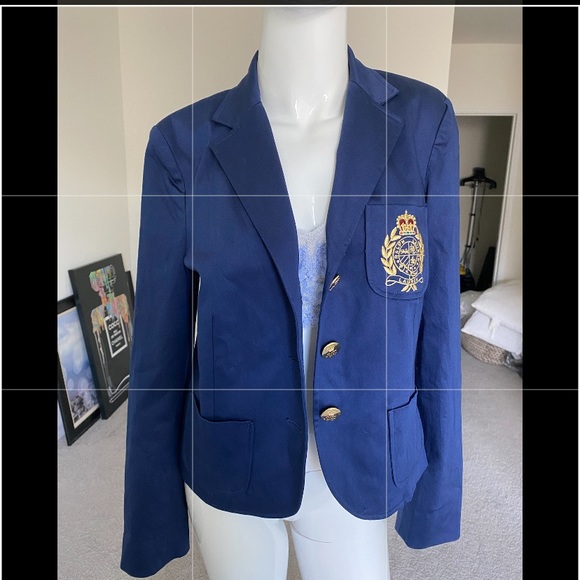 Jackets & Coats | Lauren Ralph Lauren Blue Crested Logo Blazer Jacket ...